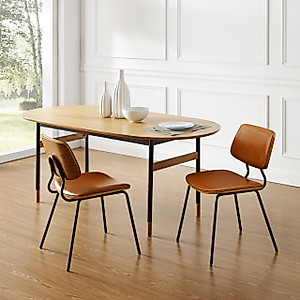 Art Leon Dining Chairs, Set of 2, Mid Century Modern Faux Leather Dining Room Chairs with Bentwood, Armless Accent Chairs with Black Metal Legs for Kitchen Living Room, Brown