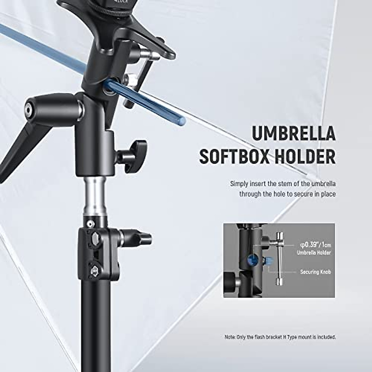 NEEWER Camera Flash Bracket H-Type Mount with Umbrella Softbox Holder, 180° Swivel Adjustable Metal Light Stand Adapter with 1/4" to 3/8" Screw Adapter for Speedlite LED Lamp Light Stand Tripod