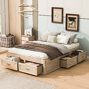 CITYLIGHT Wood Full Storage Bed Frame, Space Saving Full Size Platform Bed with 6 Drawers, Mattress Foundation with Wood Slat Support, Noise-Free, No Box Spring Needed,Antique Natural