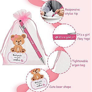 Estune 108 Pcs Baby Shower Pens Set It's a Pen with Stylus Tip 2 in 1 Ink Pens Boy Girl Baby Shower Gifts Card Organza Bags Baby Shower Party Favors for Guests Office Writing Journaling (Pink)