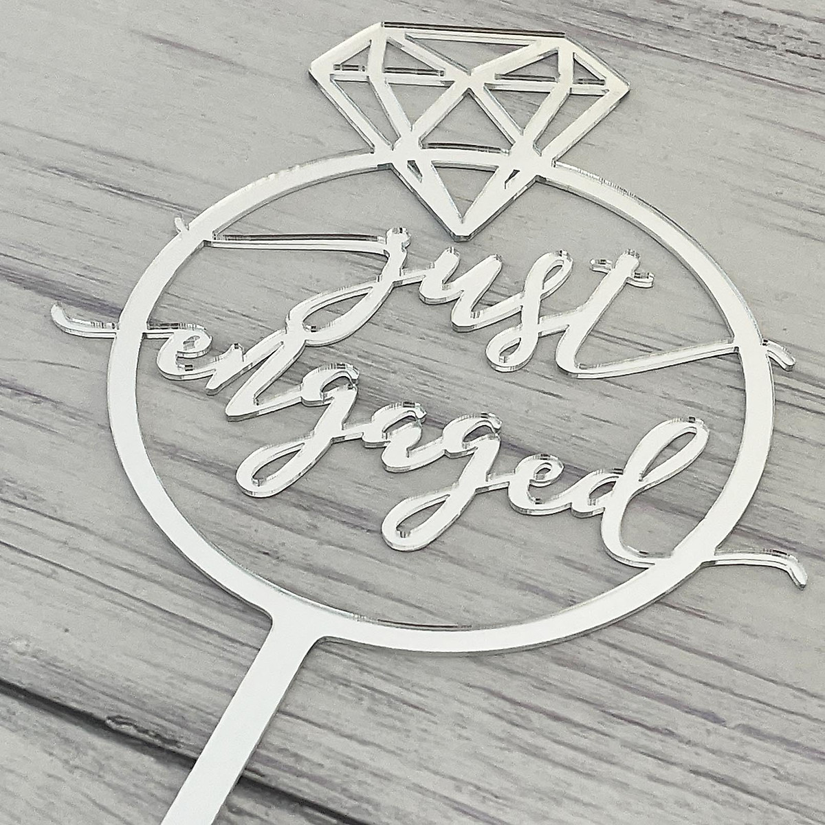 JIEEIN Mirror Silver Just Engaged Cake Topper, We're Engaged Cake Pick Engagement Party Decorations, Bridal Engagement Wedding Cupcake Decoration Party Supplies