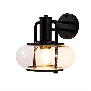 Wall Light Outdoor Waterproof Wall Lamp IP65, Simplicity Wall Sconce Fixture,Wall Lights with Clear Glass Shade for Porch Entryway Garden Wall Lamp Home (Color : Black)
