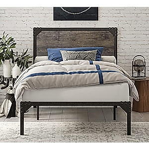 SHA CERLIN Twin Size Metal Platform Bed Frame with Wood Headboard, Mattress Foundation with Heavy Duty Metal Slats Support, No Box Spring Needed, Easy Assembly