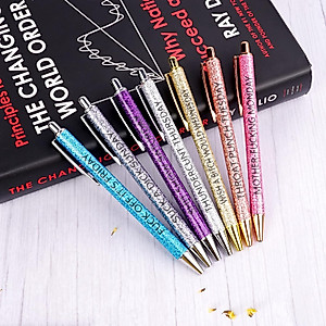 Jxueych 7pcs Funny Pens, Seven Days of The Week Pen Describing Mentality, Vibrant Negative Passive Pens Gift for Colleague Co-Worker, Black Ink 1.0 mm