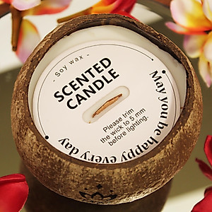 Tropical Coconut Candle with Wooden Wick - Coconut Scented Coconut Shell Candle Made with Real Hollow Coconut Shells - Great Beach Scented Candle Coconut and Relaxing Bath Decor (Coconut Scent)