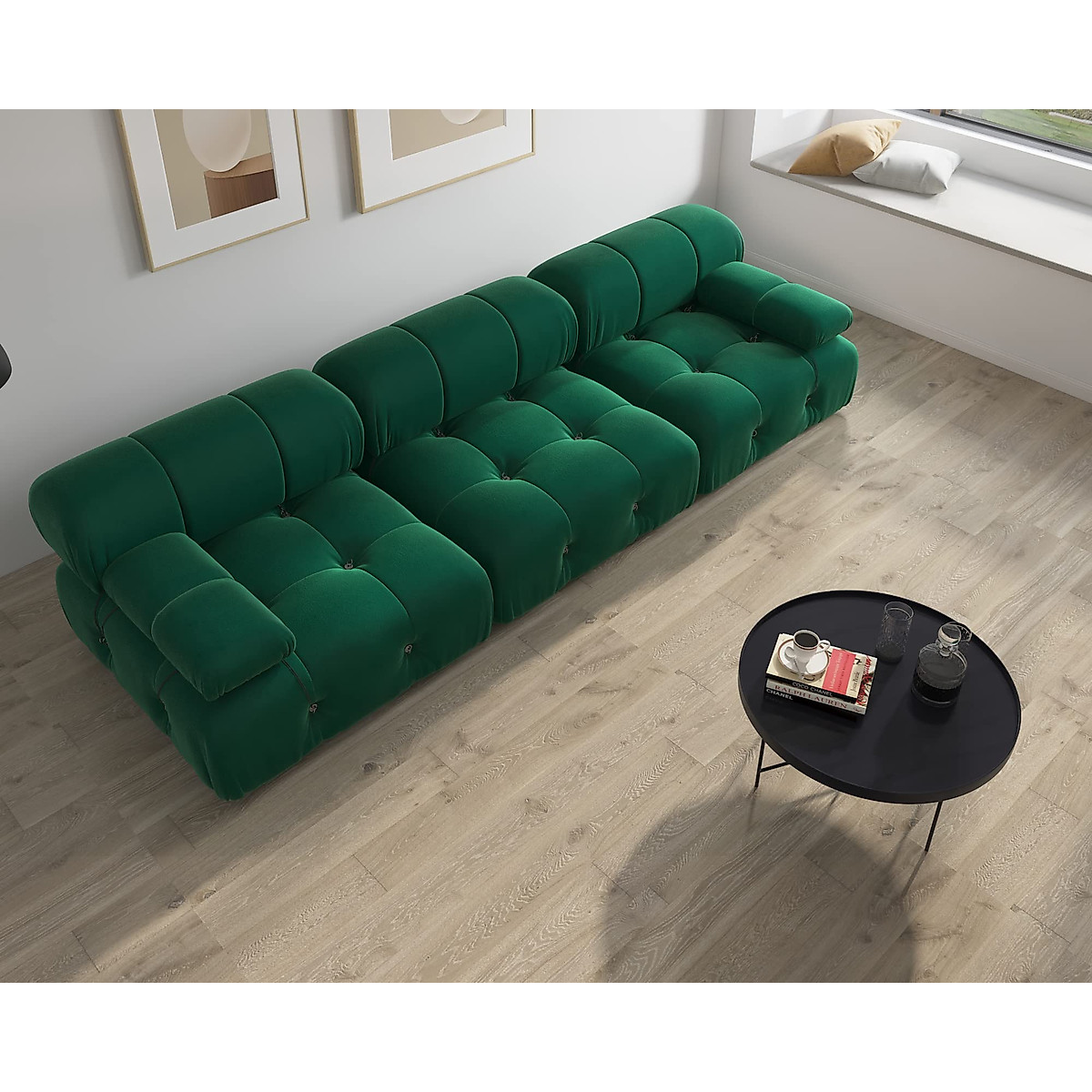 TIFLON Modular Sectional Sofa,Minimalist Velvet Sofas Couches, Modern Convertible Couch 3 Seats Living Room Sofa Sets for Office Apartment,104"(Green)