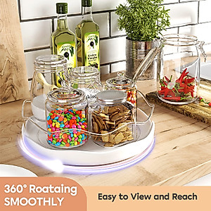 [2 Pack] Lazy Susan Organizer with Removable Bins, Non-Skid Rotating Spice Rack Organizer for Cabinet, Lazy Susan Turntable for Cabinet Fridge Kitchen Bathroom Makeup Organization, 9" & 11", White