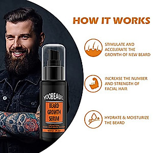 Beard Growth Oil, Beard Growth Serum, 60ML Naturally Powerful, Full, Thick, Masculine Facial Hair Treatment for Men, Beard Oil for Men Growth, Grow A Thicker Beard Fast, Beard Oil for Beard Growth
