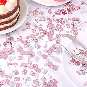Thinp 3000 Pcs Birthday Confetti, Number 60 Happy Birthday Table Confetti Birthday Cake Confetti Pink Birthday Confetti Table Scatter Decorations for Birthday Wedding Anniversary Party Supplies (50)