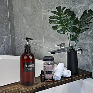 Segbeauty 32oz Shampoo Bottle, Empty Shampoo and Conditioner Bottle with Pump, 3pcs 1Liter Shampoo Dispenser Bottle for Body Soap Conditioner, Labeled Brown Plastic Press Dispenser Refillable