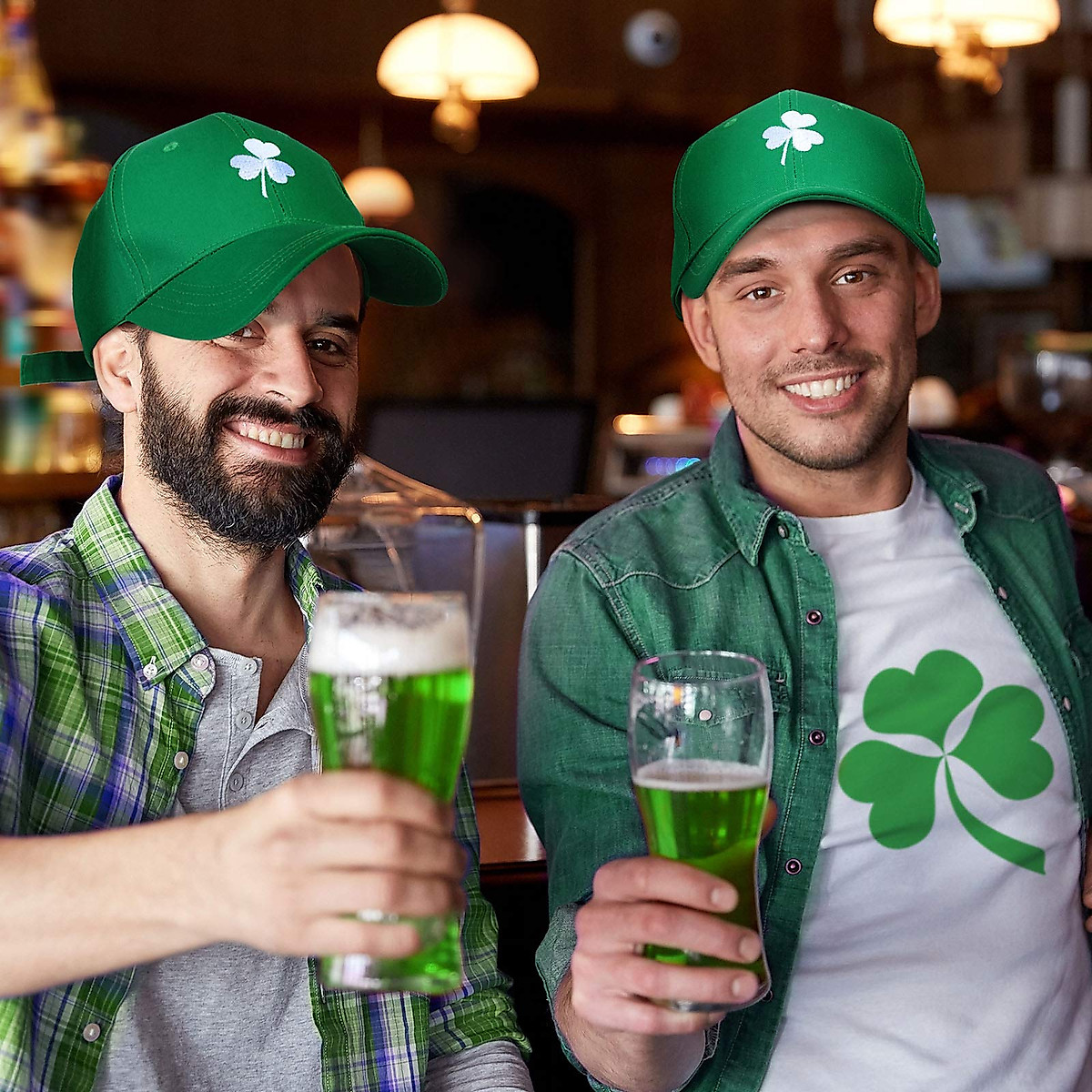 2 Pieces St. Patrick's Day Hat Shamrock Baseball Cap Accessories Adjustable Clover Caps for Men and Women (Clover Style)