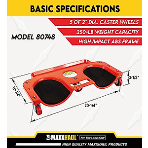 MaxWorks MaxxHaul 80748 Rolling Knee Creeper/Pads ABS High-Impact Frame, 5 Swivel Castors, Tool Tray Holder, multi-color, Small