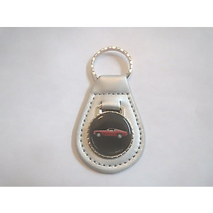 1969 MACH 1 RED CAR LOGO LEATHER KEYCHAIN - SILVER