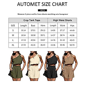 AUTOMET Women Summer Clothes 2023 Fashion Two 2 Piece Outfits Sexy Linen Matching Sets Lounge Shorts Boho Crop Tops Vacation Beachwear