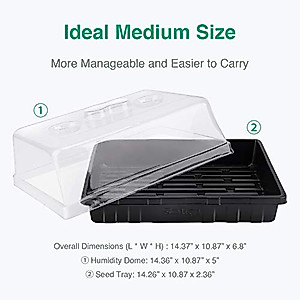 [Thick Plastic] 3-Set Strong Seed Starter Trays with 5" Humidity Domes for Seed Starting, Germination, Seedling Propagation & Plant Growing, Holds 144 Cells in Total
