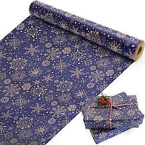 MAMUNU Christmas Wrapping Paper Roll, Navy Blue and Brown Kraft Gift Wrapping Paper Jumbo Roll, Snowflake Recycle Christmas Wrapping Paper for Gift Wrapping Arts Crafts Decorations, 17x590 Inch.