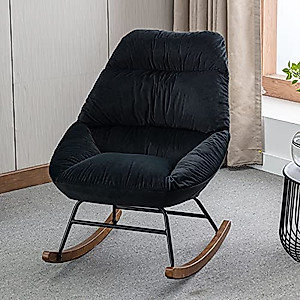NIOIIKIT Nursery Rocking Chairs, Accent Rocking Chair with Solid Metal Legs, Upholstered Velvet Glider Rockers with High Backrests for Mom, Gifts, Living Room, Bedroom (Black Velvet)