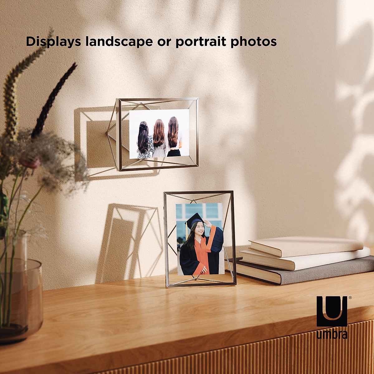 Umbra Prisma Picture Frame, 4x6 Metal Photo Display for Desk or Wall, 4" x 6", Chrome