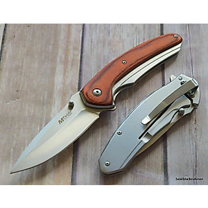 8.25 Inch Mtech Burl Wood Handle Framelock Open Folding Pocket Knife - 3 Pcs Combo Outdoor Survival Hunting Knife for Camping by Survival Steel