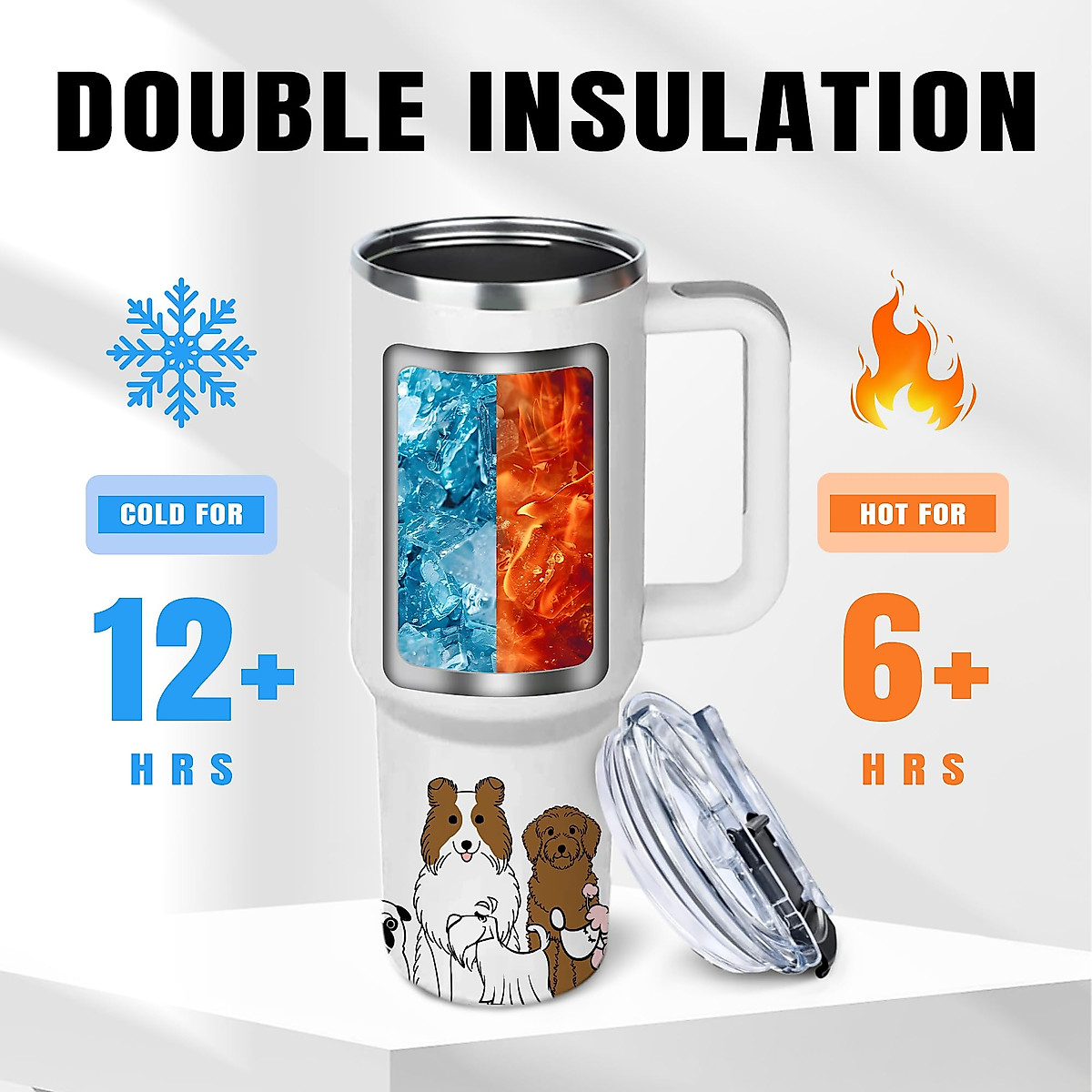 NIAXAUYT Dog Mom Gifts for Women Personalized Stainless Steel Tumbler Cup 40 oz, Funny Dog Mom Gift Ideas, Birthday Christmas Gifts for Dog Lovers/Owners, Cartoon Dog Mom Mug with Handle and Straw