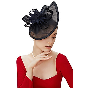 BABEYOND Tea Party Fascinator Hat for Women Kentucky Headwear Derby Pillbox Church Hat for Cocktail Wedding A-Black
