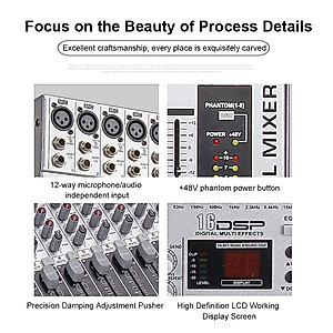 DJ Mixer G-MARK GMX1200 12 channel Professional USB Audio Mixing console Music Studio 8 mono 4 stereo 7 brand EQ 16 Effect Podcast Streaming Audio Interface