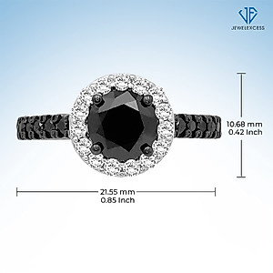 JEWELEXCESS Diamond Halo Rings – 2.00CTW Black & White Diamond Halo Ring, Sterling Silver Ring Band – Black Ring Diamond Rings for Women – Birthday Gifts