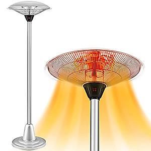LHRIVER Electric Outdoor Patio Heater, 1500W Freestanding Infrared Heater with 2 Adjustable Switch Mode, Quiet Operation,Dust &Waterproof IP34 750W/1500W, Ideal for garden, Outdoor/Indoor Use