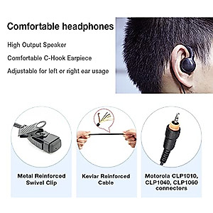 BANDARICOMM Radio Earpiece, 3.5mm 1-Pin C Shape Walkie Talkie Earpiece with PTT Mic Compatible with Motorola CLP1010, CLP1040, CLP1060 Two Way Radios Headphone Headset