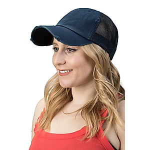 Funky Junque Distressed Trucker Dad Hat - Navy
