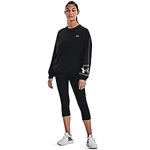 Under Armour Women's Standard Woven Graphic Long Sleeve Crew, (001) Black / / White, Large