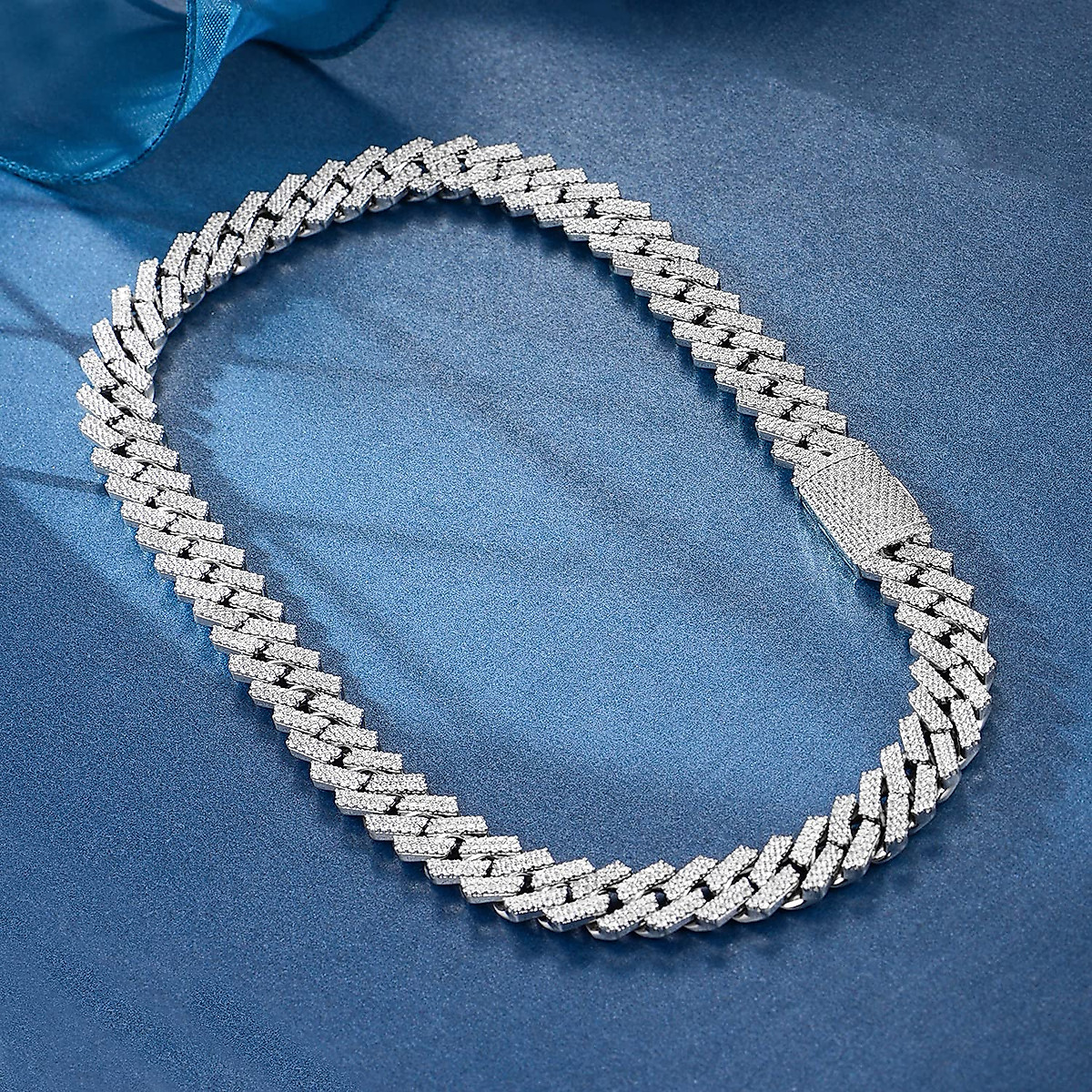 Gemsme Full Iced Out Cubic Zirconia Cuban Link Chain Hip Hop 18K White Gold Plated Miami Cuban Link Chain Necklace for Men Women (22 Inch)