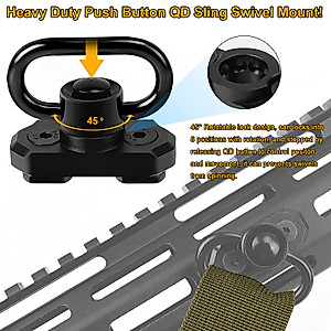 REERON 2 Point Sling & Mloc Sling Mount - Adjustable Extra Long Two Point Traditional Rifle Sling with 2 Pack 1.25" QD Sling Swivels Mounts for M Lock Rail System (2 Pack Mloc Sling Mounts)