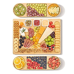 Charcuterie Board Set - FamRica Extra Large Cheese Board with 2 Drawers, Bamboo Cheese Tray Serving Board - Unique, Wedding, Housewarming, Birthday Gifts