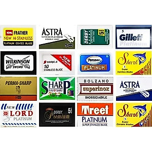 100 Excellent Quality Double Edge Razor Blades Sampler (16 different brands)