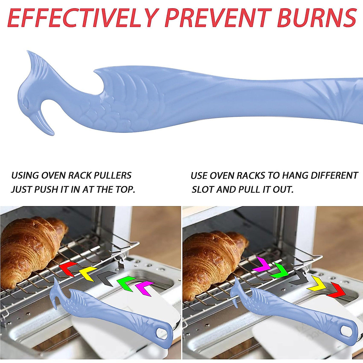 Oven Rack Push Pull Tool 2-Pack oven rack puller push pull stick tool(11 Inch), oven rack pullers with longer handle suitable for oven, toaster oven, air fryer, toaster oven (2, blue (colour))