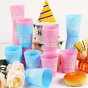 24 Pcs Gender Reveal Party Cups Reusable Gender Reveal Plastic Tumblers Team Boy Team Girl Plastic Drinking Cups 12oz Party Supplies Decorations for Gender Reveal Baby Shower Birthday Party Favors