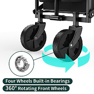 Wagons Carts Foldable, Collapsible Wagon, Wagon Cart with Wheels, Utility Wagon Cart with Wheels Foldable, Heavy Duty 100L Large with Drink Holders for Garden, Camping, Beach, Shopping(Black)