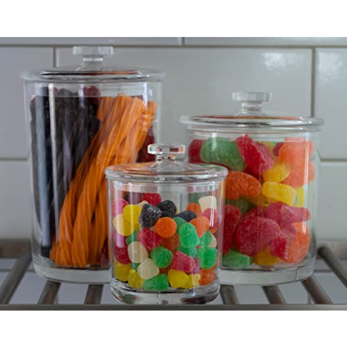 Premium Quality Clear Acrylic Plastic Apothecary Jars with Lids for Bathroom & Kitchen Organization – Containers are Elegant Durable Organizers Great for Q-Tip Cotton Swabs, Food & Candy Storage – BPA -Free – Set of 3 Sizes - 15, 35 & 45 oz