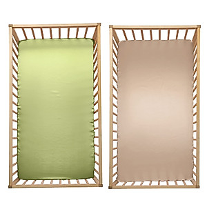 SiinvdaBZX 2 Pcs Satin Mini Crib Sheets 38 x 24In, Silky Soft Mini Portable Crib Sheets Mattress Cover Portable Playard Sheets with 5In Deep Pocket, Great for Baby Hair (Beige & Sage Green)
