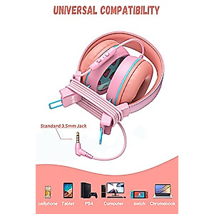 New bee Kids Headphones for School with Microphone KH20 Wired HD Stereo Safe Volume Limited 85dB/94dB Foldable Lightweight On-Ear Headphone for Girl/Mac/Android/Kindle/Tablet/Pad (Pink)
