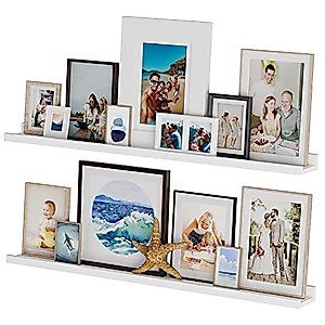 You Have Space Lagos 36" Picture Ledge Shelf for Living Room Decor, Office Decor and Farmhouse Kitchen Decor, White Set of 2