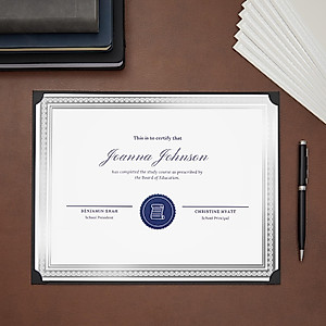 Juvale 50 Sheets Certificate Paper for Printing with Silver Foil Border for Graduation Diploma, Achievement Awards (8.5 x 11 in)