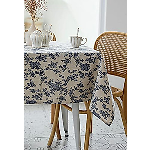 Pastoral Rectangle Tablecloth - 52 x 70 Inch - Linen Fabric Table Cloth - Washable Table Cover with Dust-Proof Wrinkle Resistant for Restaurant, Picnic, Indoor and Outdoor Dining, Floral (Dark Blue)