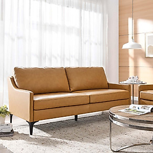 Modway Corland Upholstered Leather Sofa, Tan
