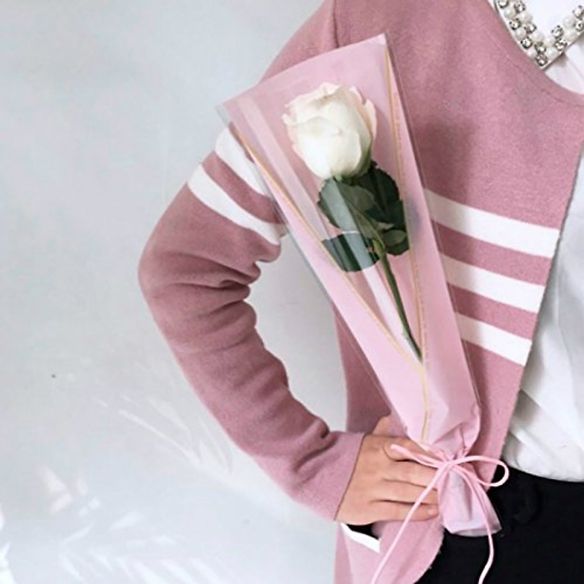 BBC Flower Wrapping Paper Single Rose Packaging Bag 100 Pack (Pink)