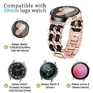 G-ficu Galaxy Watch 7 6 5 4 FE Band 20mm Chain Band for Samsung Galaxy Watch 4 5 6 7 Band 40mm 44mm, Women Metal Band for Samsung Watch Bands/5Pro/Watch 4 6 Classic/Watch 3 41mm/Active 2-Rose Gold