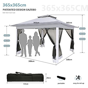 COBIZI 12x12 Pop up Gazebo on Clearance with Mosquito Netting,carpas para Patio Deals,Outdoor Canopy Tent with Portable Carrying Bag, Patio Gazebo for Garden Backyard, Lawn & Beach,Grey