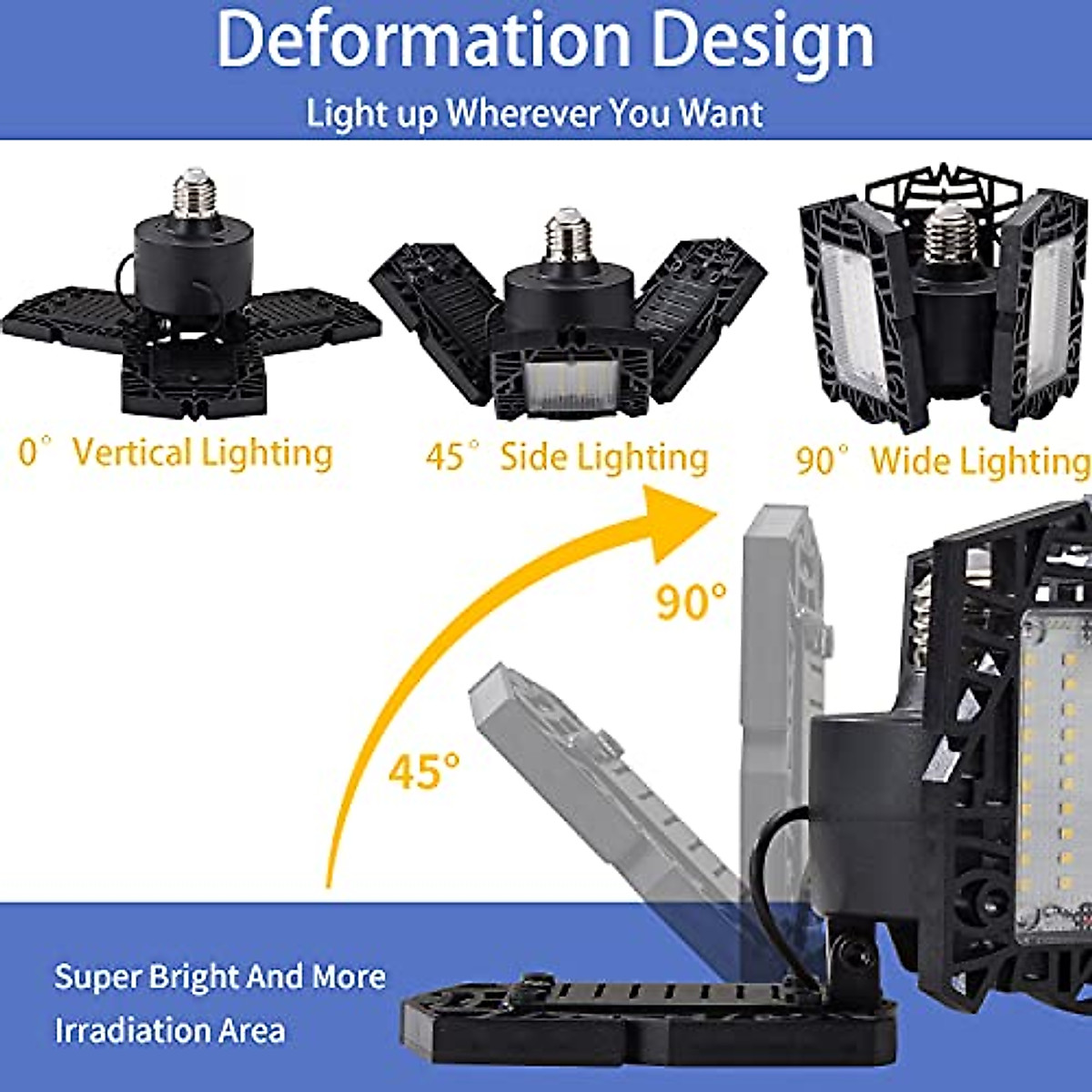 Garage Light, 60W Bright LED 2 Pack Garage Lights, with 3 Adjustable Panel LED Shop Lighting,E26/E27 6000LM 6500K Screw in Ceiling Lights for Barn Basement Attic Warehouse Workshop