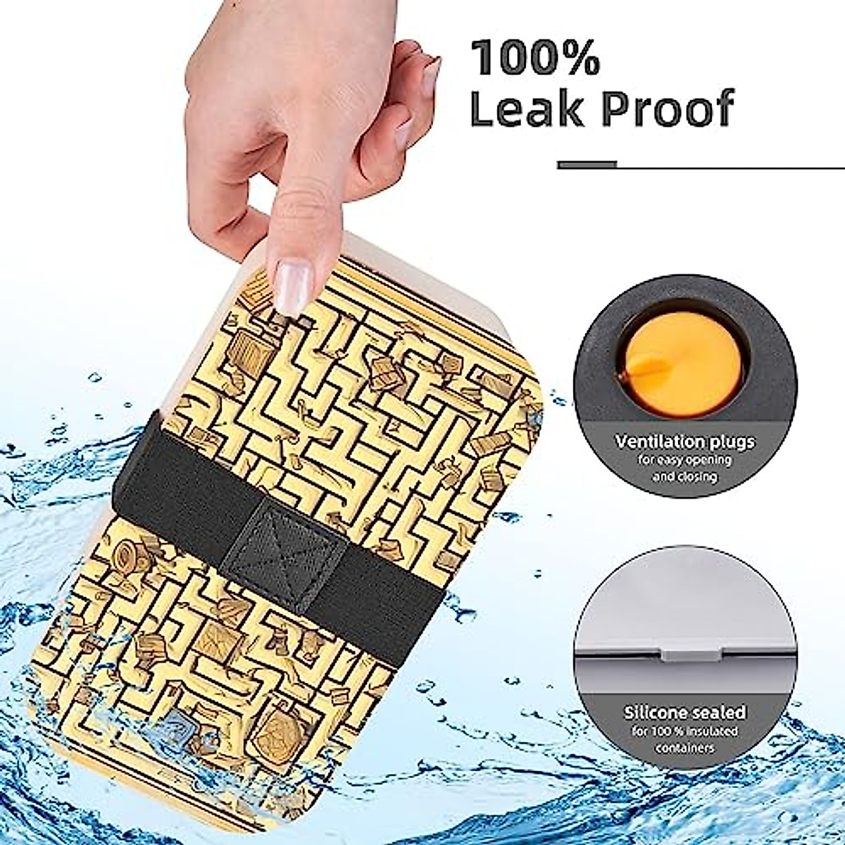 Treasure Maze Adult Lunch Box, Bento Box, With Cutlery Set Of 3, 2 Compartments, Rectangular, Lunch Box For Adults